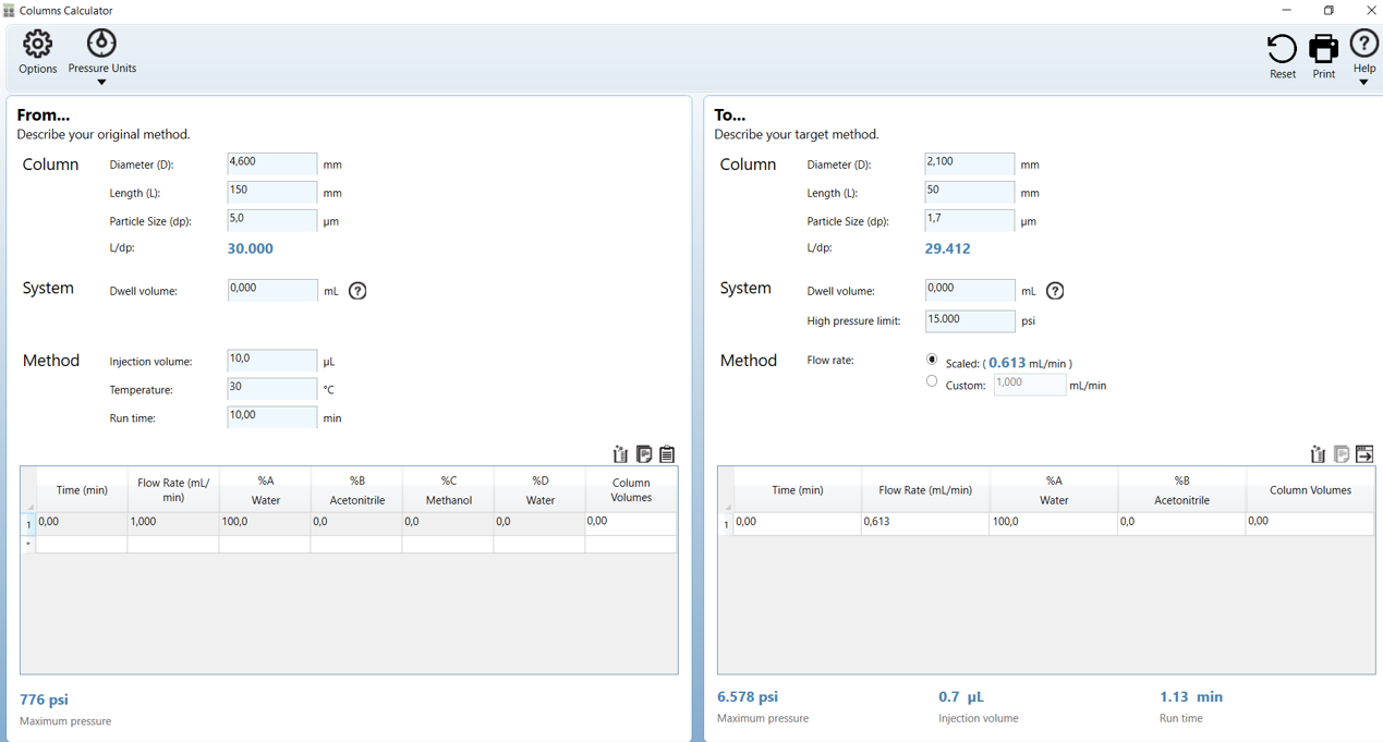 Columns Calculator – Waters – cromvallab.com.br